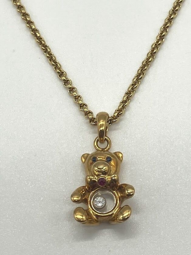 Chopard Happy Diamond Bear Gold Chain Necklace Top 750 K18 Ruby ...