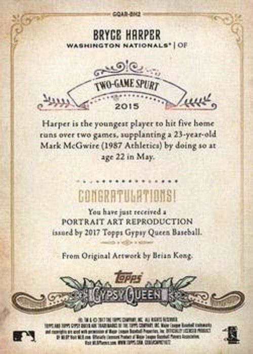 2017 Topps Gypsy Queen Bryce Harper Hand Drawn Art Reproductions # ...