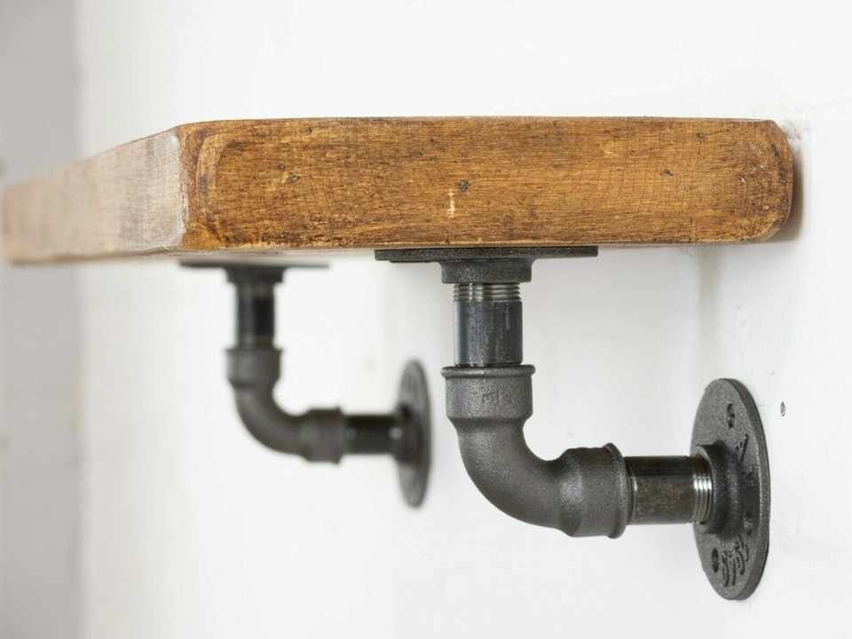 Steel Pipe Industrial Shelf Brackets Curved Style (Pair of Brackets ...