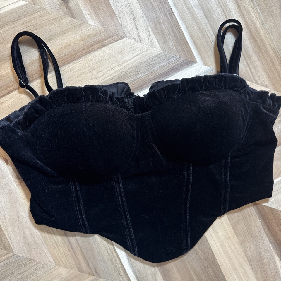 Cider Womens Size M Black Velvet Corset Ruffle Bustiers Crop Top Whimsy ...