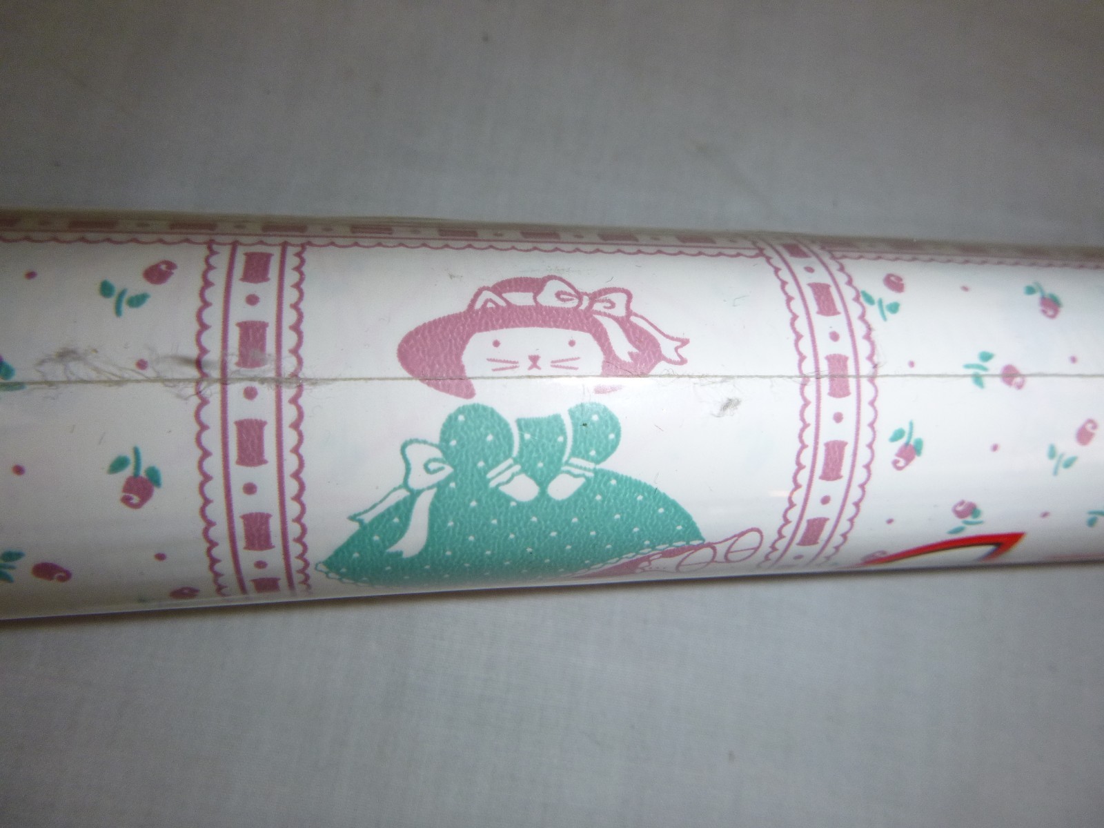 NOS Vtg 1988 Vinyl Adhesive Contact Paper Cat in Bonnet Teal Dusty Pink ...