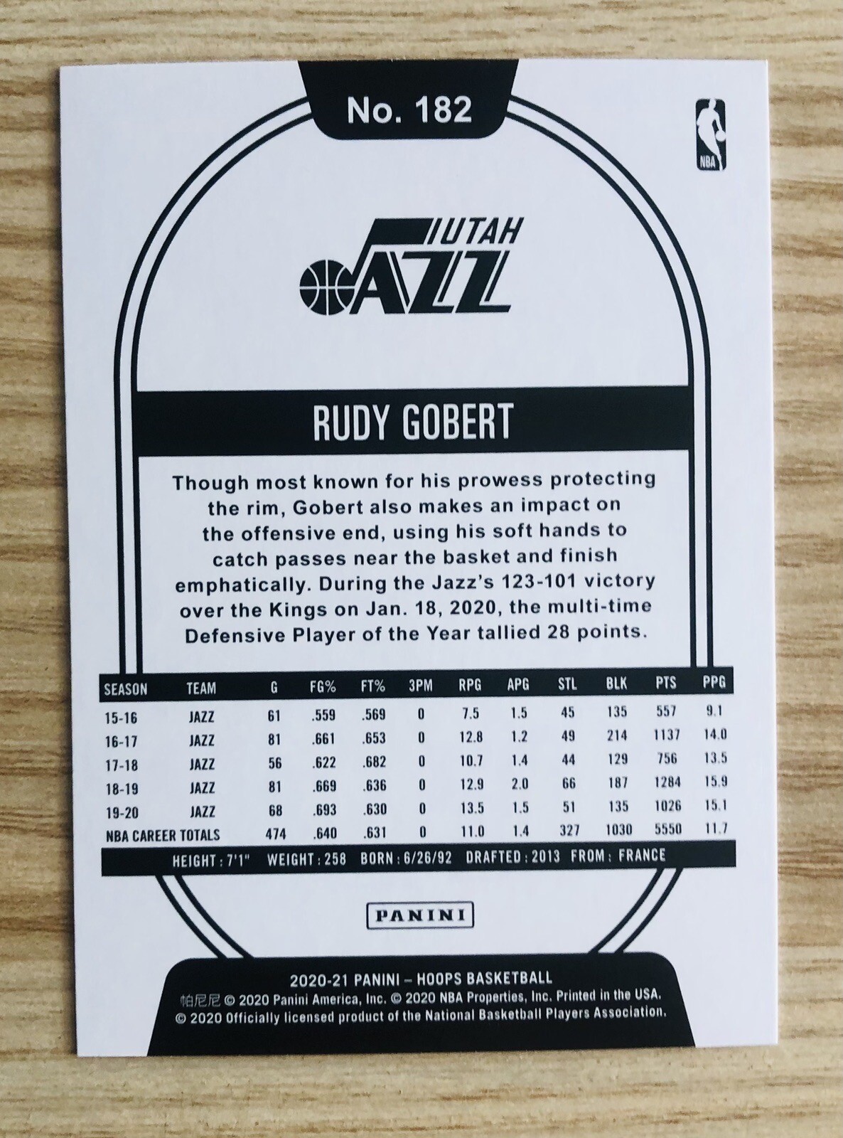 Rudy Gobert NBA Hoops 2020/21 - NBA Basketball Card #182 | eBay