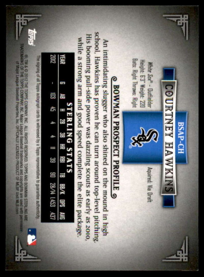 Courtney Hawkins Card 2012 Bowman Sterling Prospect Autographs #CH | eBay