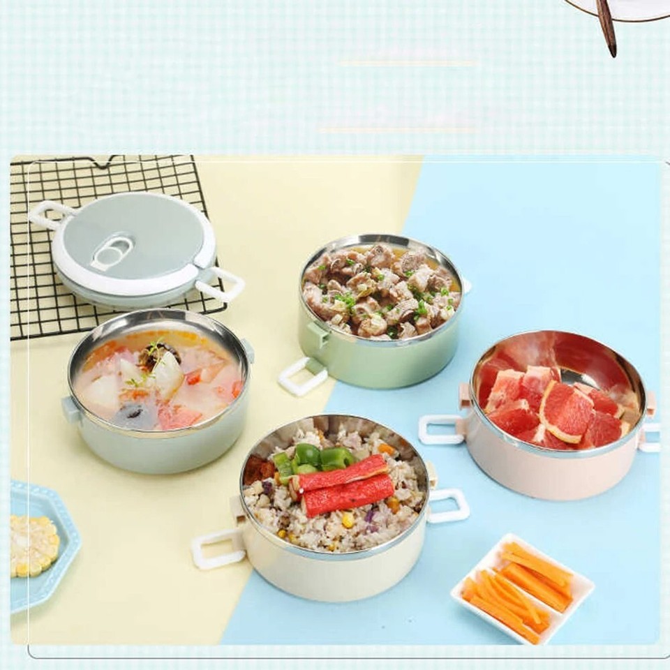 2 Tier Stainless Steel Insulated Lunch Box Container Thermos Soup and ...