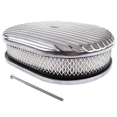 Polished Aluminum 12" Oval Fully Finned Air Cleaner 4 Barrel For SBC ...