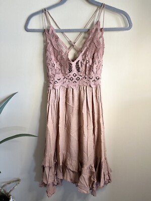 Free People Adella Slip Dress in Rose Mauve Pink Mini Dress Boho XS | eBay
