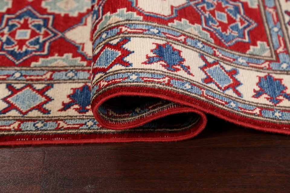 Vibrant Color Geometric Handmade Kazak Pakistani Accent Rug Red 3x4 ft ...