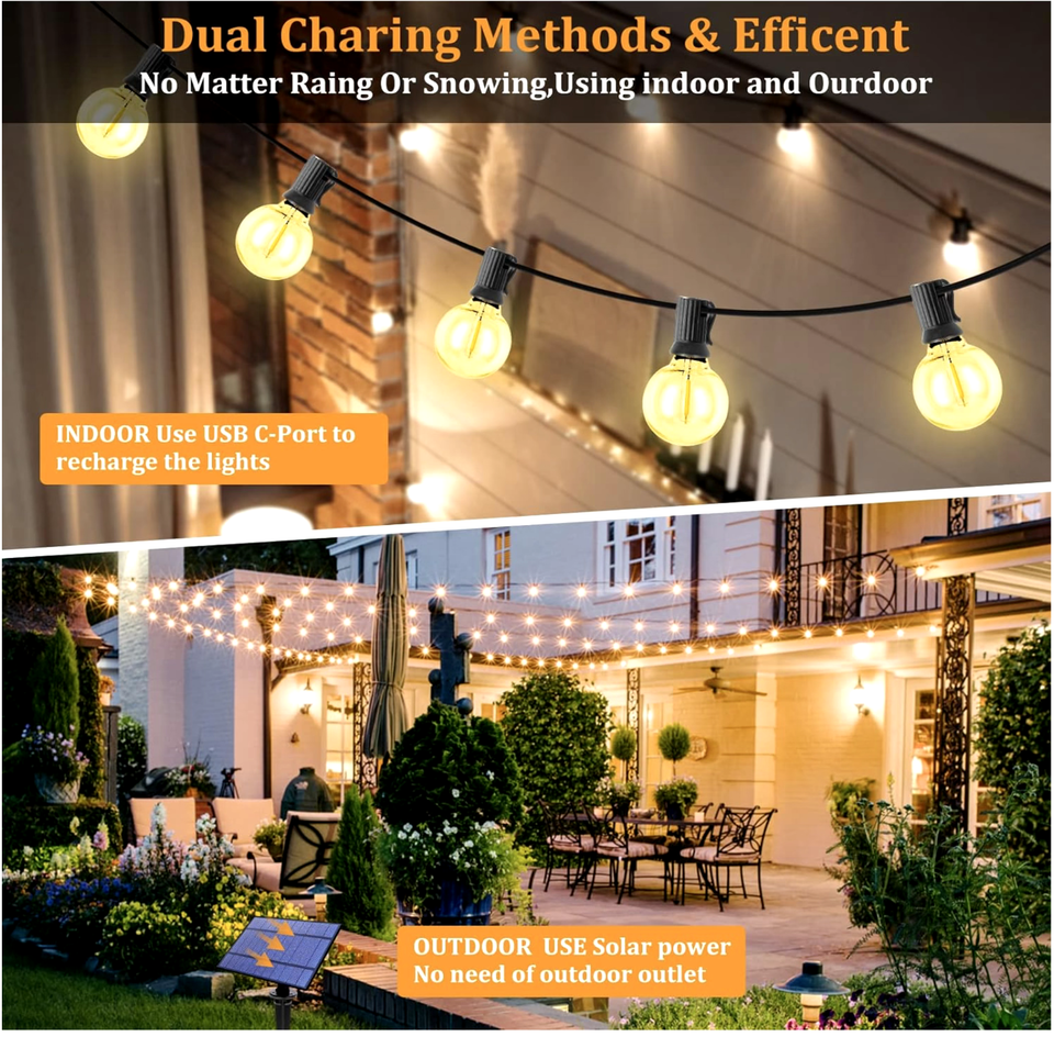G40 String 25LED Lights 25FT Warm Dimmable Switch Control Patio Yard ...