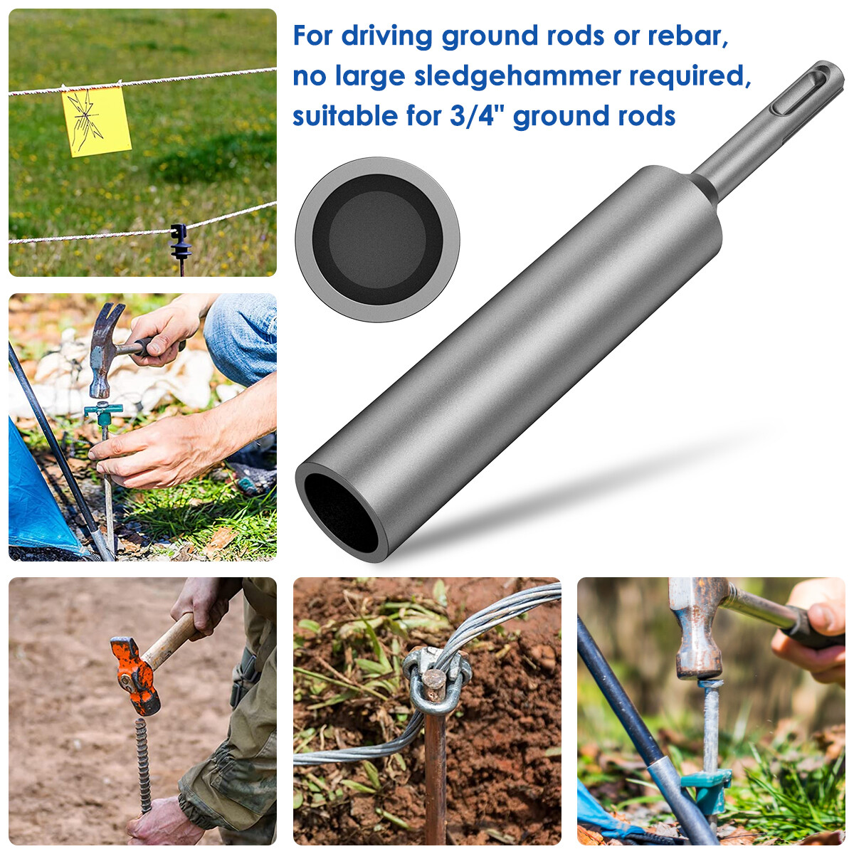 SDS Plus Ground Rod Driver for 5/8Inch and 3/4Inch Ground Rods Durable ...