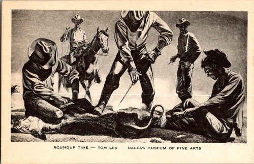 Roundup Time Tom Lea Dallas Museum of Fine Arts Vintage Postcard Artvue ...