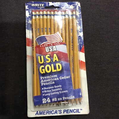24 count USA GOLD PENCILS American Wood Pre-sharpened #2HB Made in USA ...