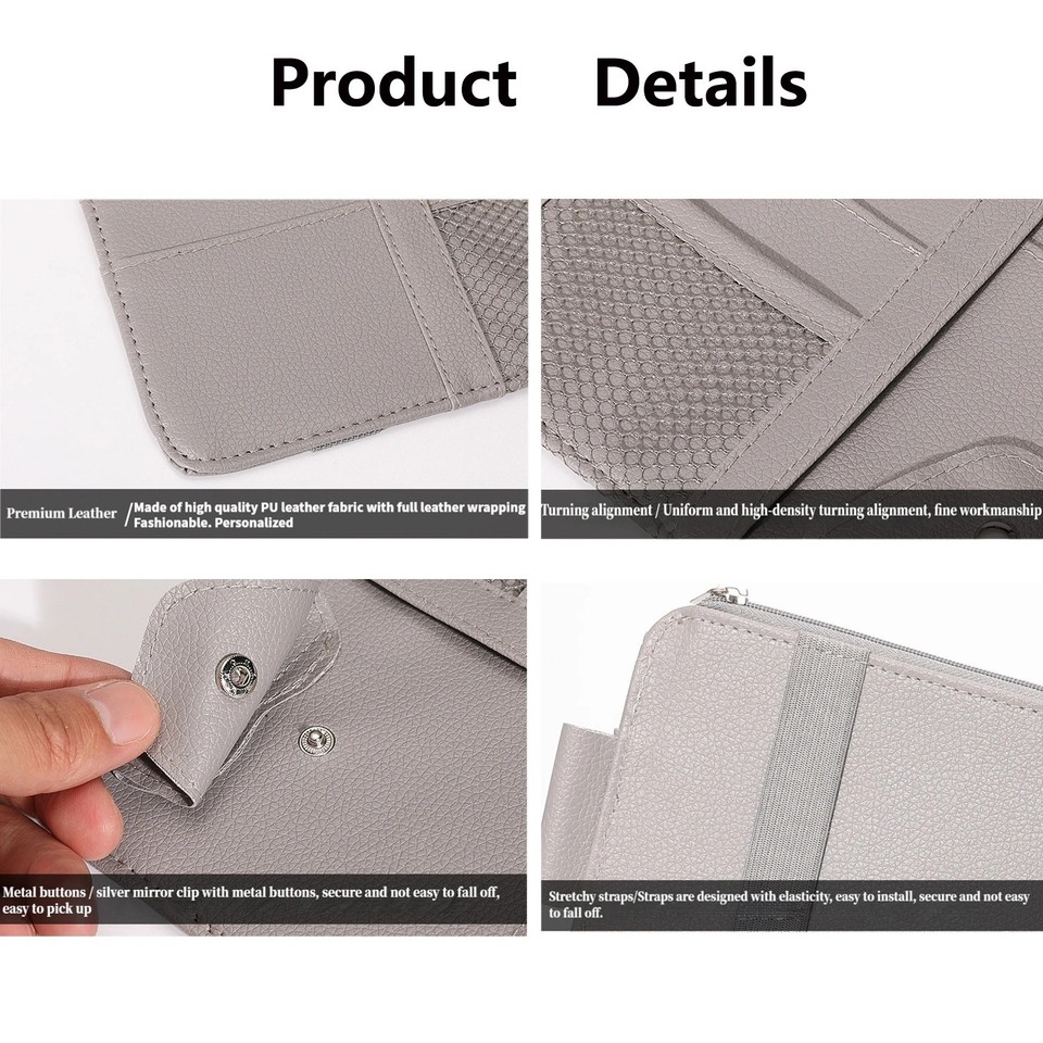 Gray PU Leather Car Sun Visor Organizer Pouch Bag Pocket Card Storage ...