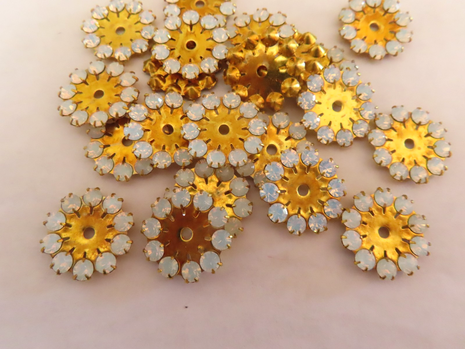 24 Swarovski Rhinestone center hole circle brass settings 19mm White ...