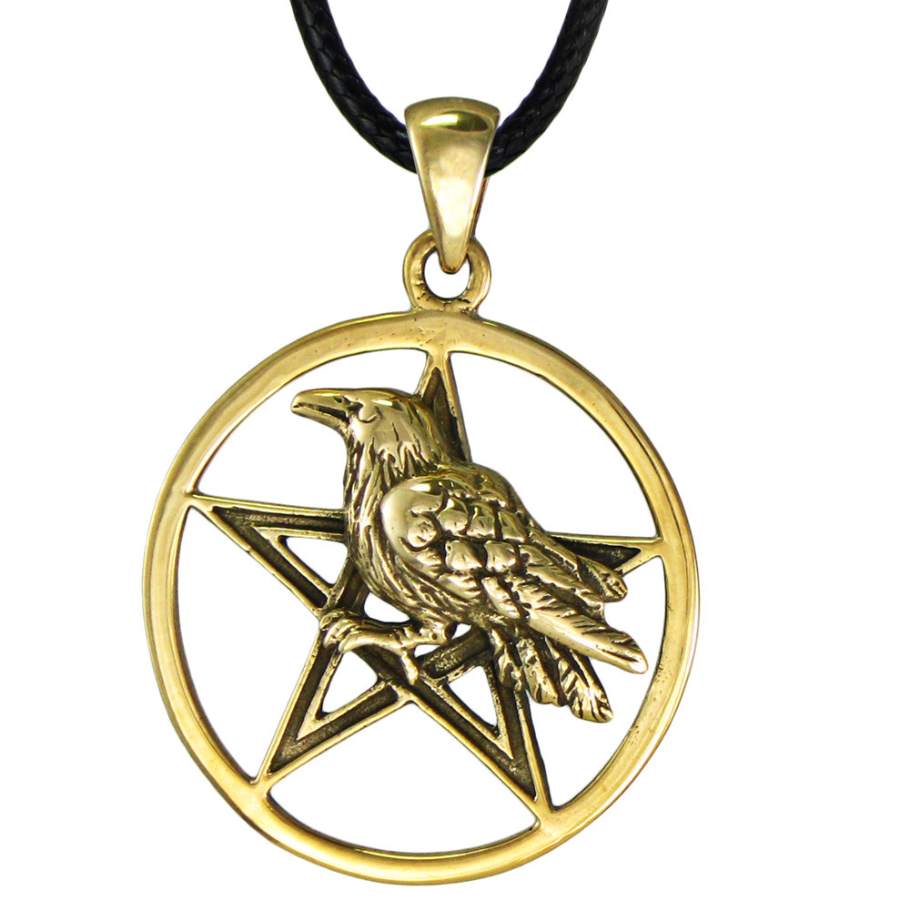 Bronze Raven Crow Pentacle Pentagram Pendant - Wicca Wiccan Pagan ...