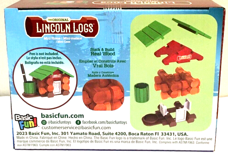 Lincoln Logs Building Set Mini Home 27 PC Mini Classics Real Wood Logs ...