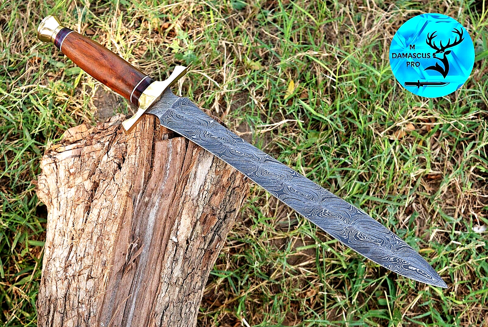 Custom Made Forged Damascus Steel Arming Knight Sword W Leather Cover ...