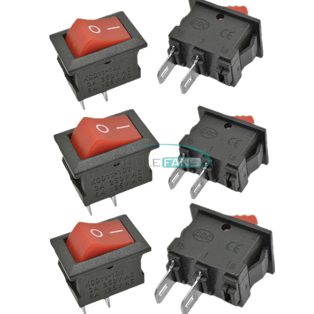 5/10PCS AC 3A 250V KCD11 Button Rocker Switch ON/OFF 2Pin Red Terminals ...