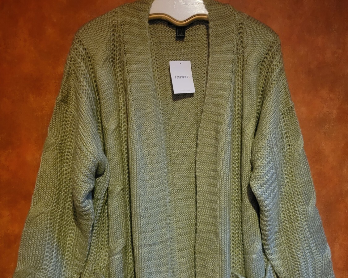 Nwt Forever 21 Sage Green Cardigan Cable Sweater Long Acrylic | eBay