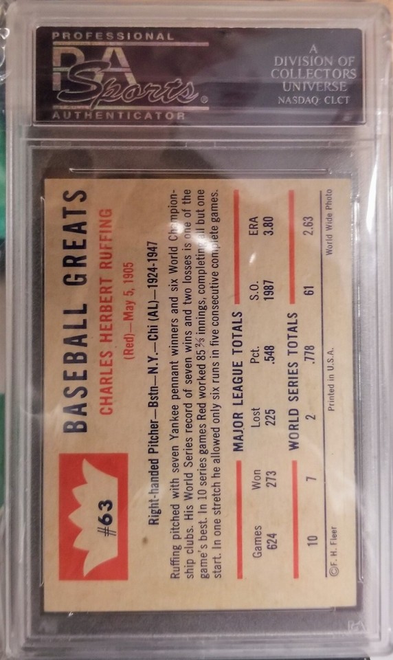 1960 Fleer Baseball #63 Red Ruffing Graded PSA 7 (ST) NM New York ...