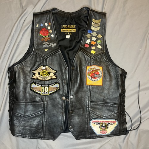 Vintage Pro Rider Leather Snap Front Vest Pins And Patches Harley ...
