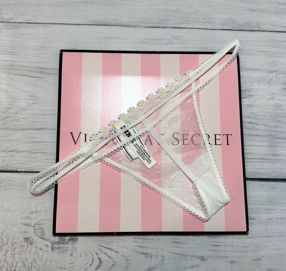 Victoria's Secret PINK White Strappy V String Panty Mesh Daisy Wink M ...