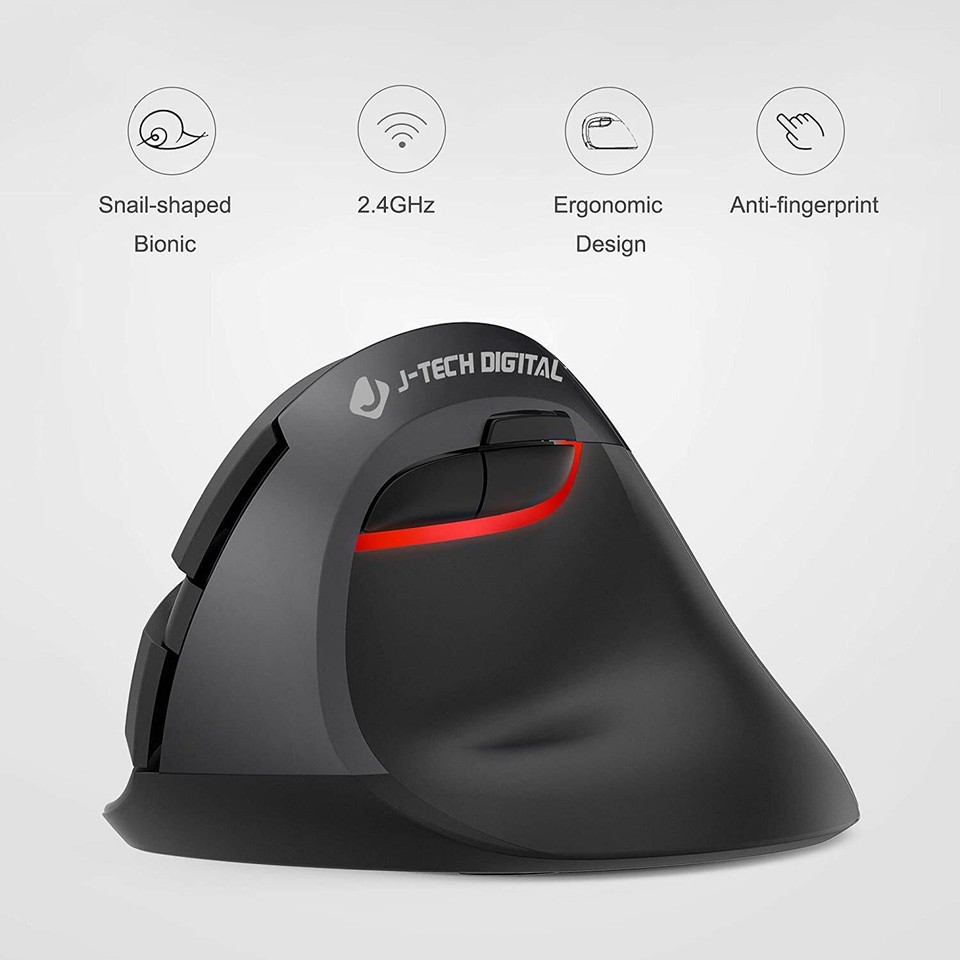 J-Tech Digital Wireless Ergonomic Vertical Mouse w/ Nano Transceiver ...