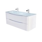 1200mm Vanity Unit Wall Hung Double White Gloss Bathroom Unit & White ...
