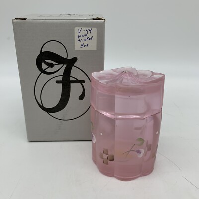 Fenton Art Glass Hand Painted Trinket Box Pink Chiffon Opal W/ OG Box ...