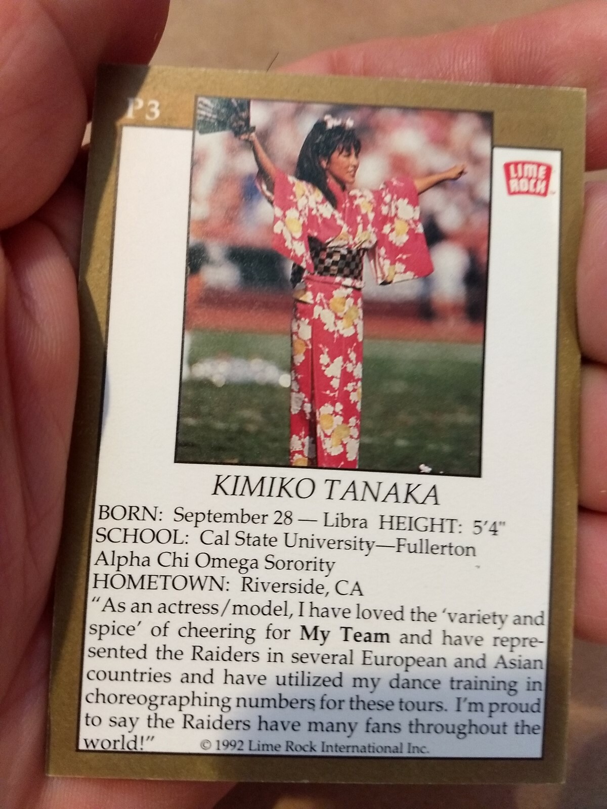 1992 Lime Rock # P3 Kimiko Tanaka Oakland Raiders Cheerleaders Promo ...