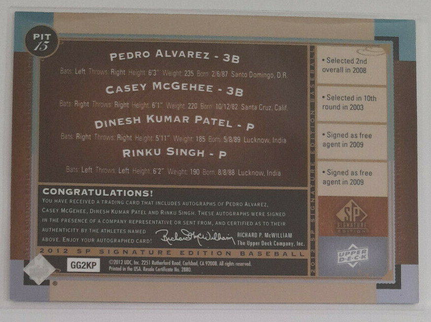 VEER MAHAAN 2012 Upper Deck SP Rinku Singh Quad Autograph RC Auto Card ...