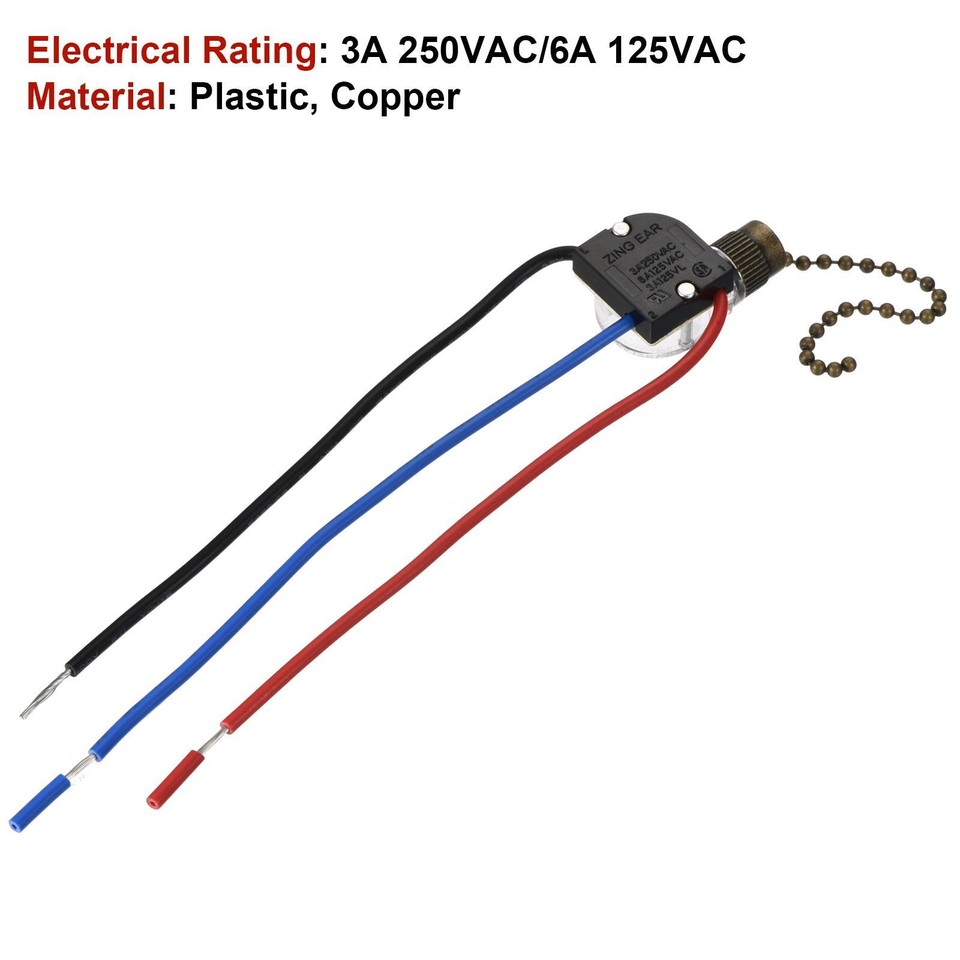 Pull Chain Switch 3 Way ZE-110 for Ceiling Fan Lamp Light Clear Bronze ...