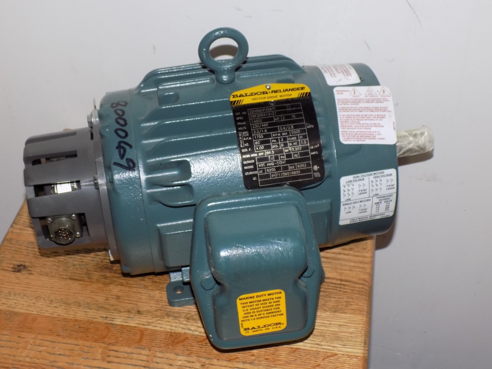 BALDOR ZDVSNCP3587T Vector Drive Motor 2HP 1755RPM 3PH 60HZ 145TC 0535M ...