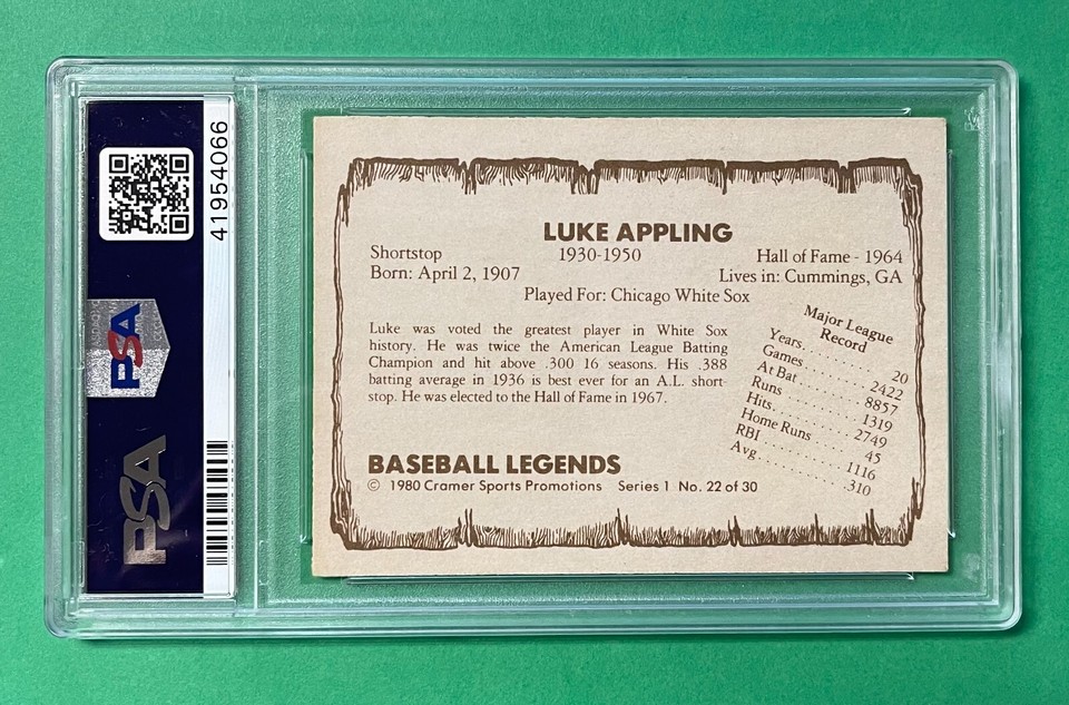 LUKE APPLING AUTOGRAPH 1988 PACIFIC LEGENDS PSA/DNA AUTO GRADE 9 | eBay