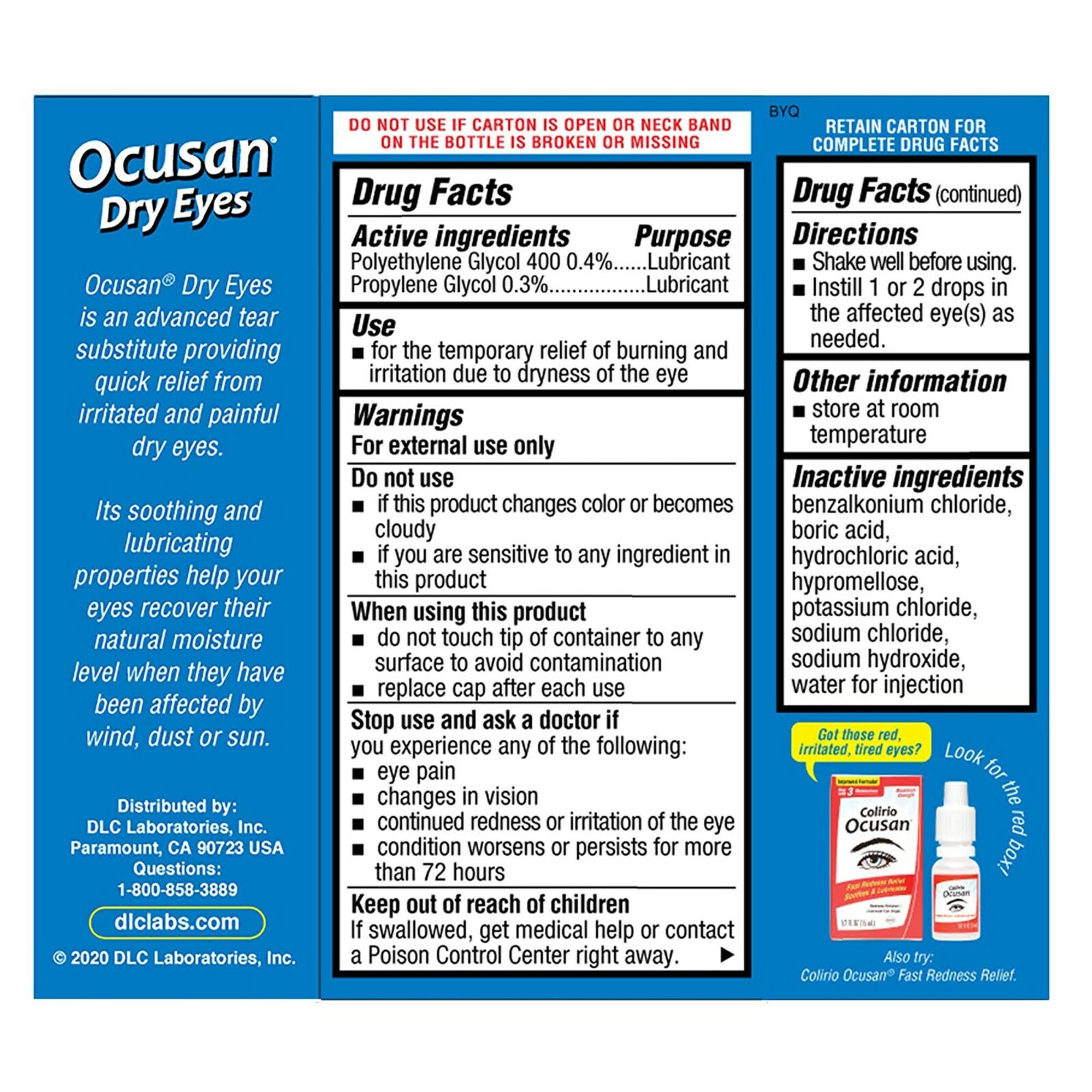 Ocusan Fast Acting Drops Moisturizes & Soothes Dry Eyes 0.5 FL OZ (3 ...