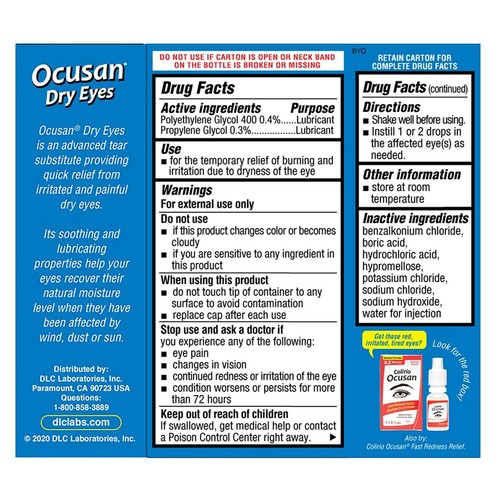 Ocusan Fast Acting Drops Moisturizes & Soothes Dry Eyes 0.5 FL OZ (3 ...