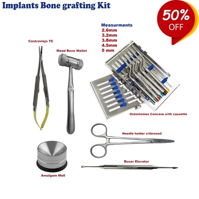 DENTAL IMPLANT SURGERY INSTRUMENTS KIT, OSTEOTOMES MEAD MALLET BONE ...