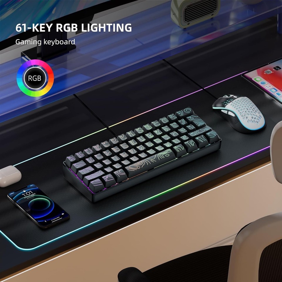 7KEYS Mini 60 Percent Keyboard Gaming, RGB Backlight Mechanical Black ...