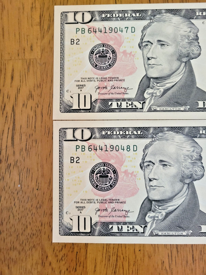US PAPER MONEY LOT OF 2 CONSECUTIVE UNCIRCULATED $10 DOLLAR BILLS | eBay