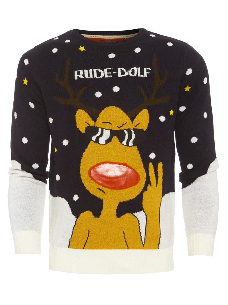 Mens Christmas Jumper Rude Dolf Xmas rudolph Size XS S M L XL XXL funny ...