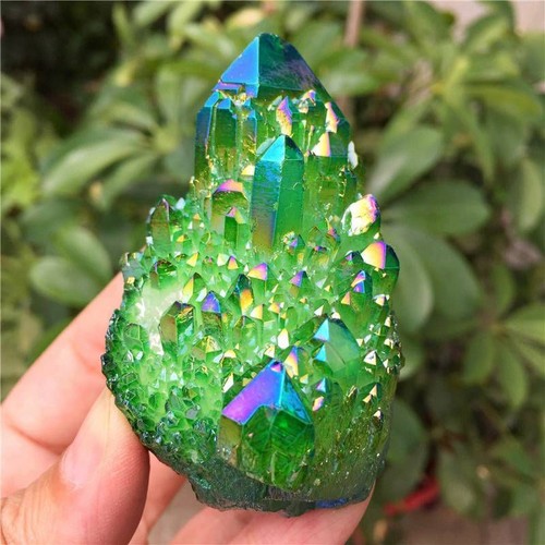 50g Natural Aura Green Titanium Stone Quartz Crystal Cluster Geode ...