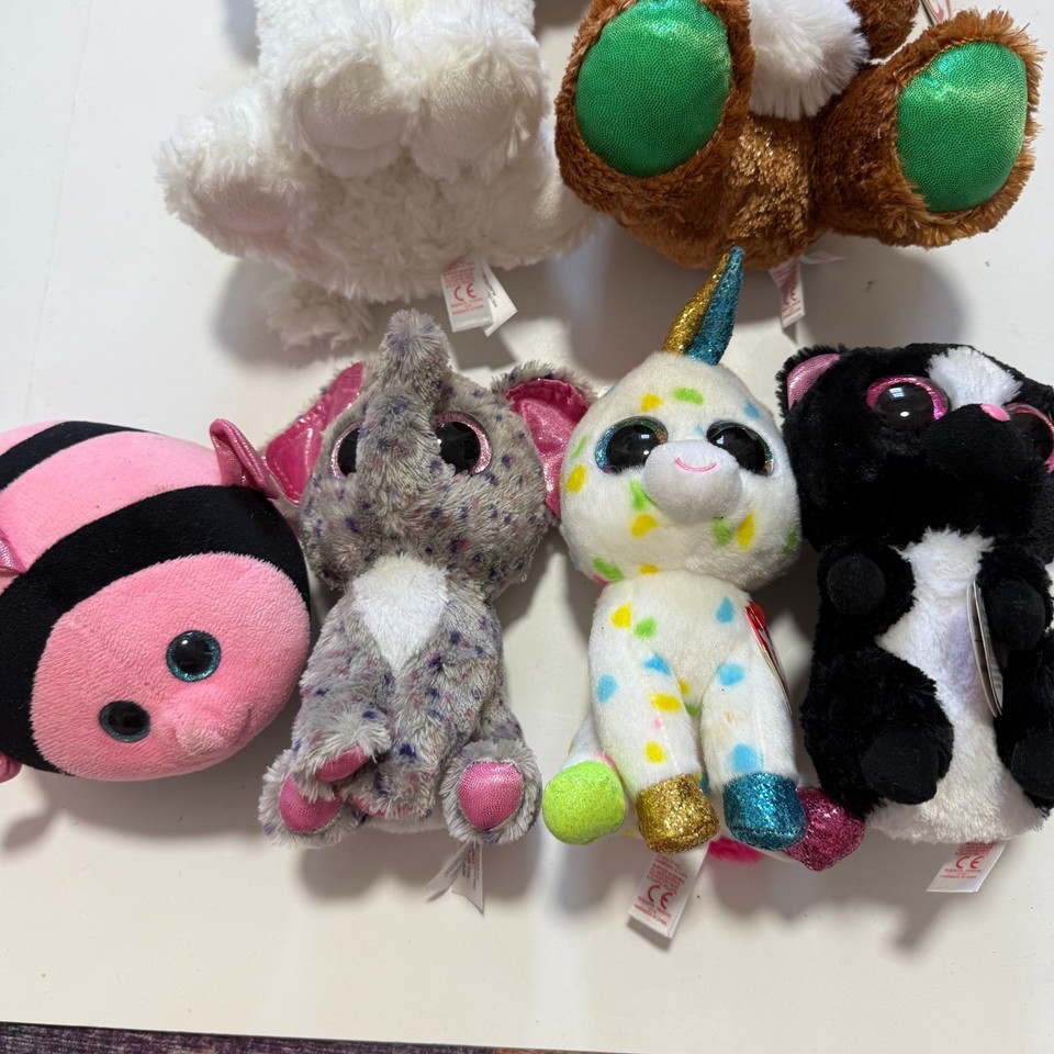 Lot 5 TY Beanie Boos Fish Elephant Unicorn Skunk Dog Bear Santa Small ...