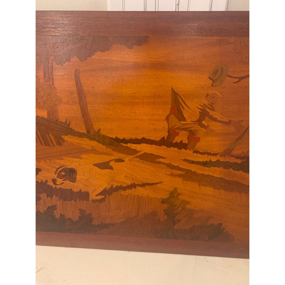 Vintage Hunting Scene Wood Inlay Marquetry Plaque | eBay