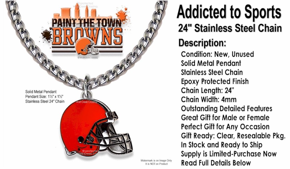 LARGE CLEVELAND BROWNS NECKLACE Stainless Steel Chain NFL Football ...