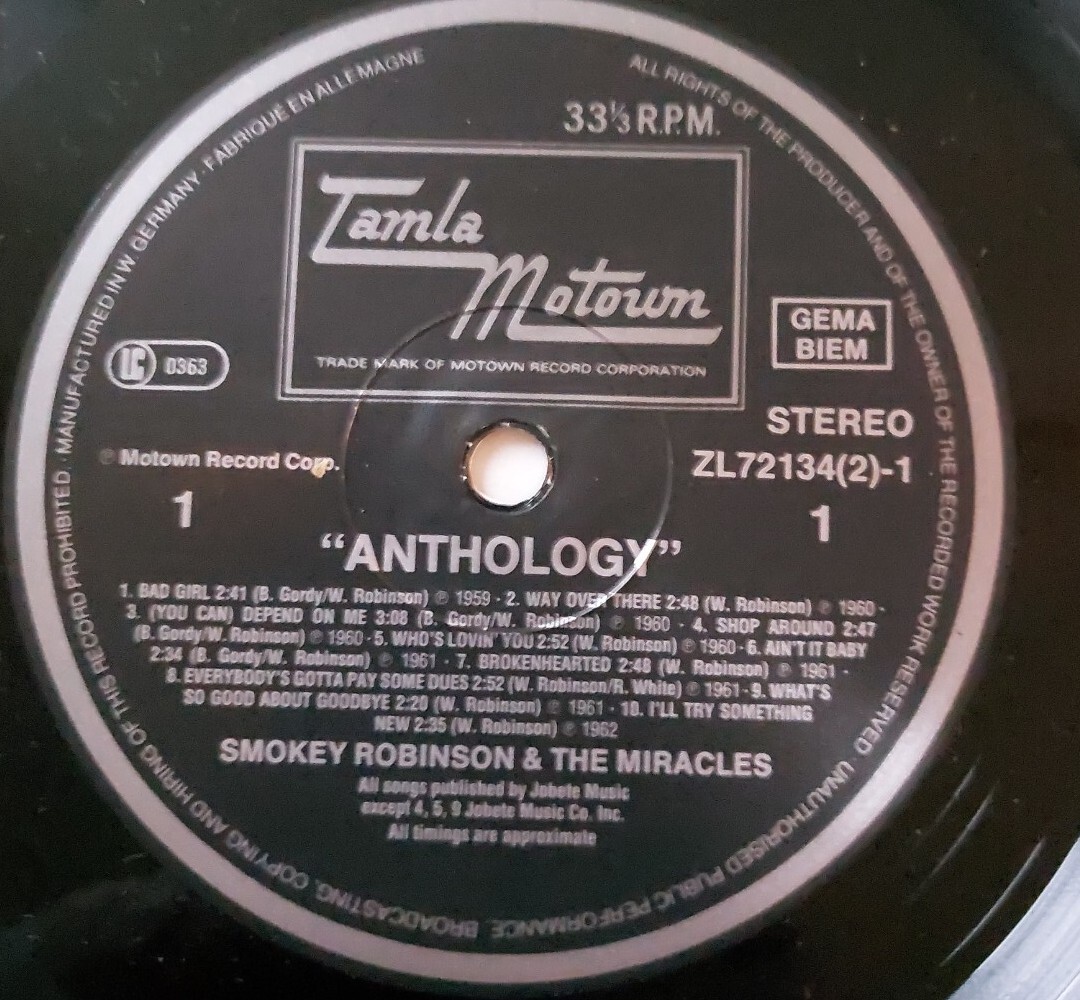 SMOKEY ROBINSON AND THE MIRACLES Anthology DOUBLE LP VINYL Germany ...