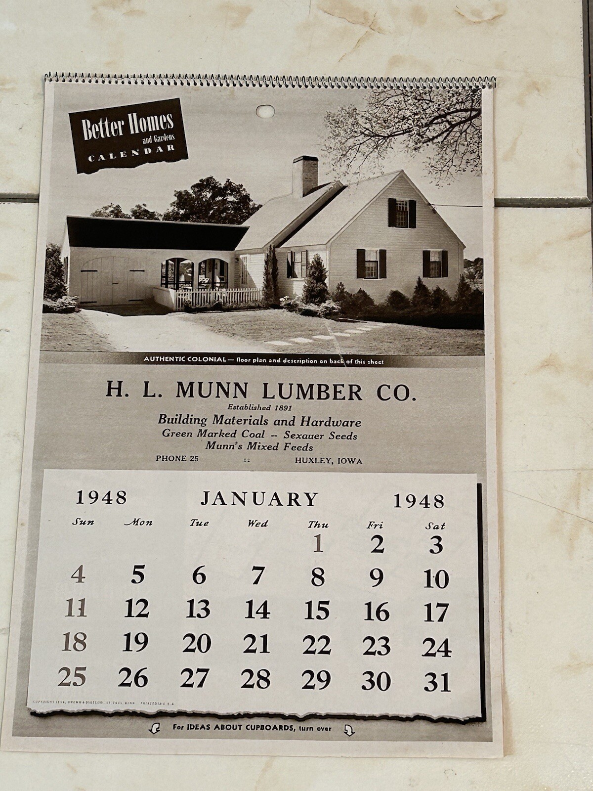 1948 Calendar H.L. Munn Lumber Co. Huxley, Iowa | eBay