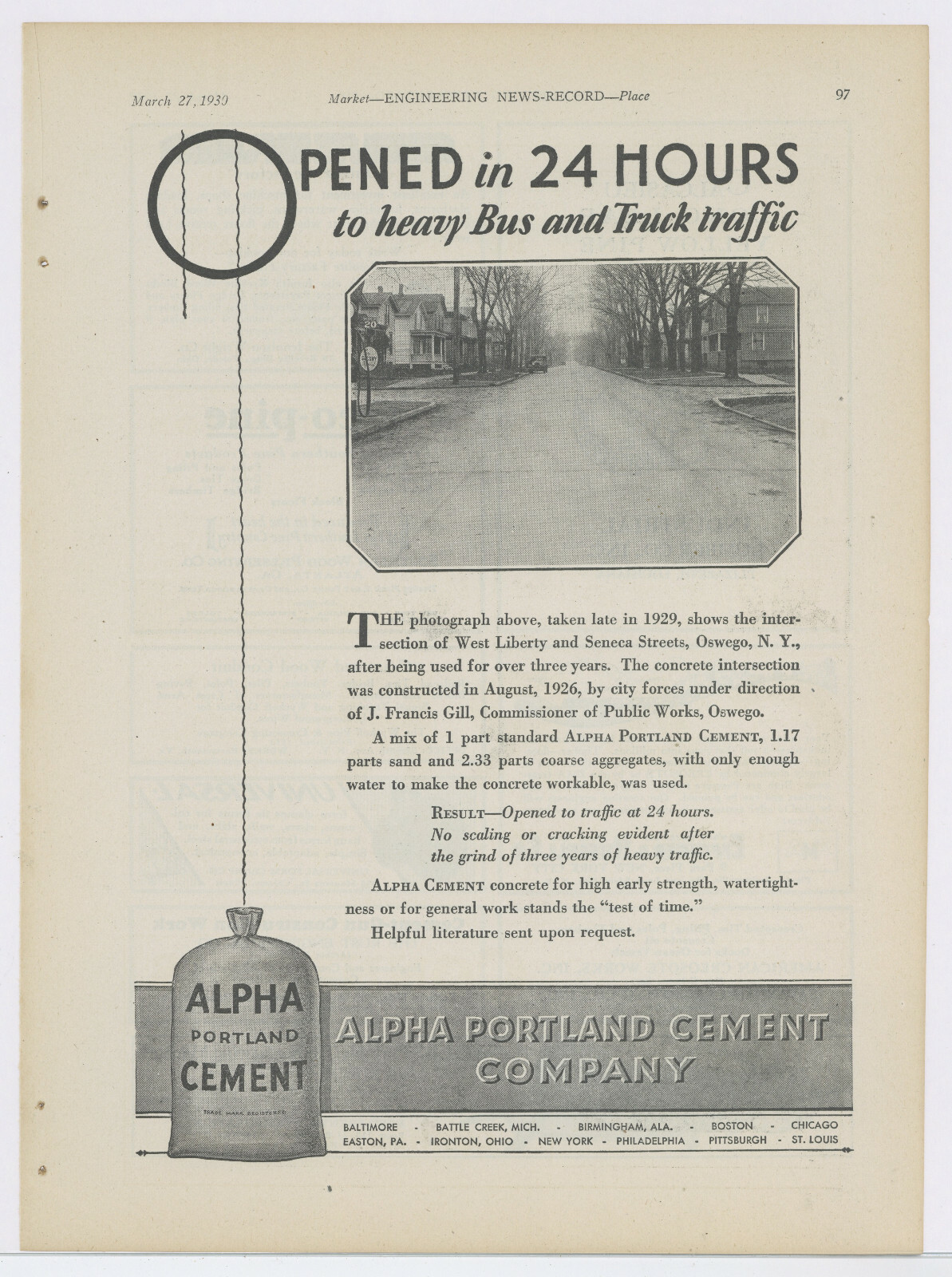 1930 Portland Cement Advertisement: Oswego, New York W. Liberty ...
