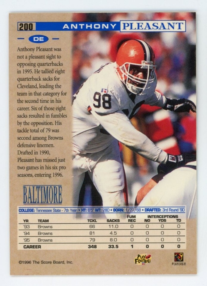 1996 Pro Line Football Card #200 Anthony Pleasant | eBay
