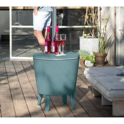 Cool Bar Teal Resin Outdoor Accent Table and Cooler in One Extendable ...