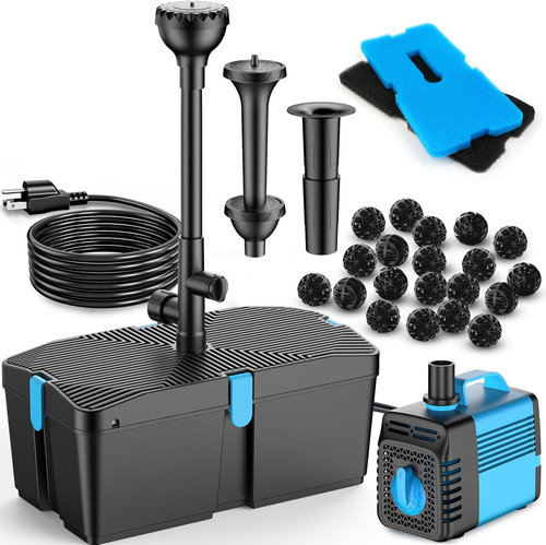 Pond Filters for Outdoor Ponds, 820 GPH Pond Filter with Fountain Pump ...