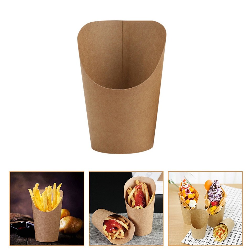 50pcs French Fries Paper Cones Snacks Storage Holders Take-out Baking ...